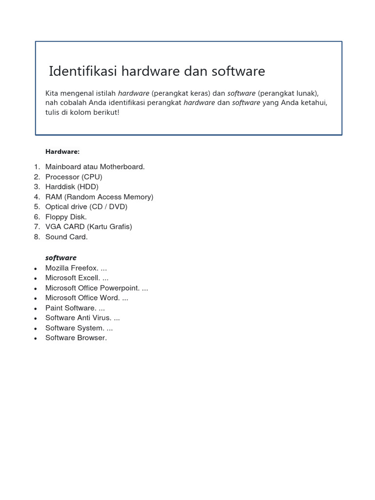 Identifikasi Hardware Dan Software | PDF
