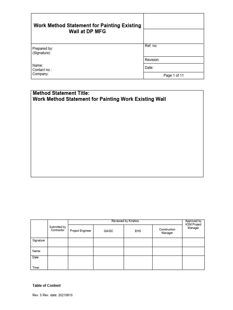 Work Method Statement for Painting Existing Wall | PDF | Paint | Fire ...