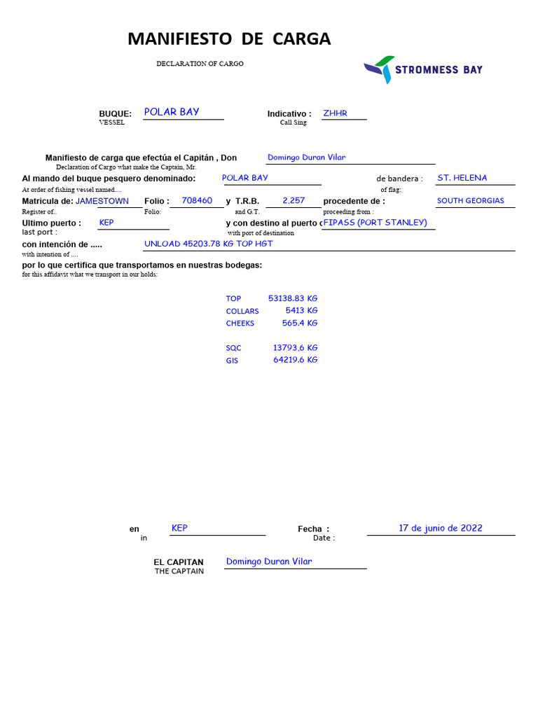 Manifiesto de Carga | PDF