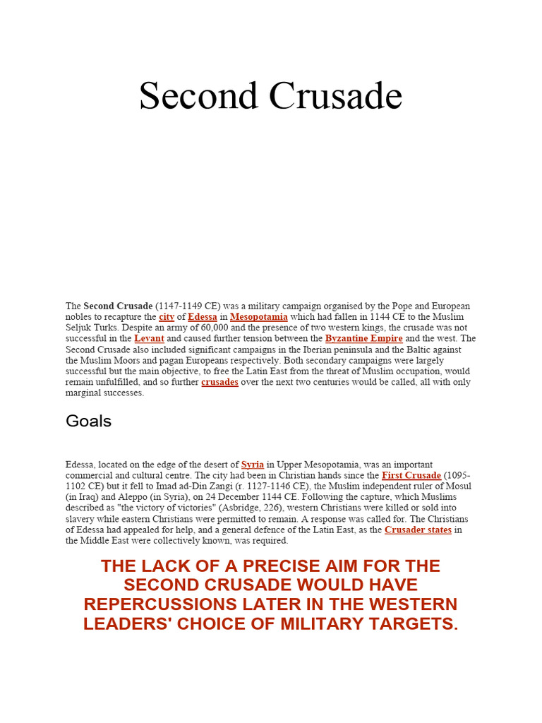 Overview of the Second Crusade (1147-1149) | PDF | Travel | Religion ...