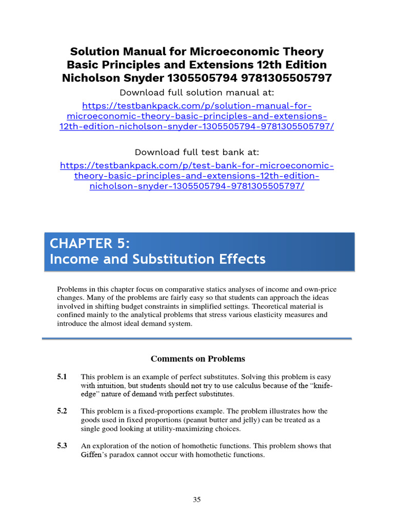 Microeconomic Theory Basic Principles and Extensions 12th Edition Nicholson Solutions Manual 1 | PDF