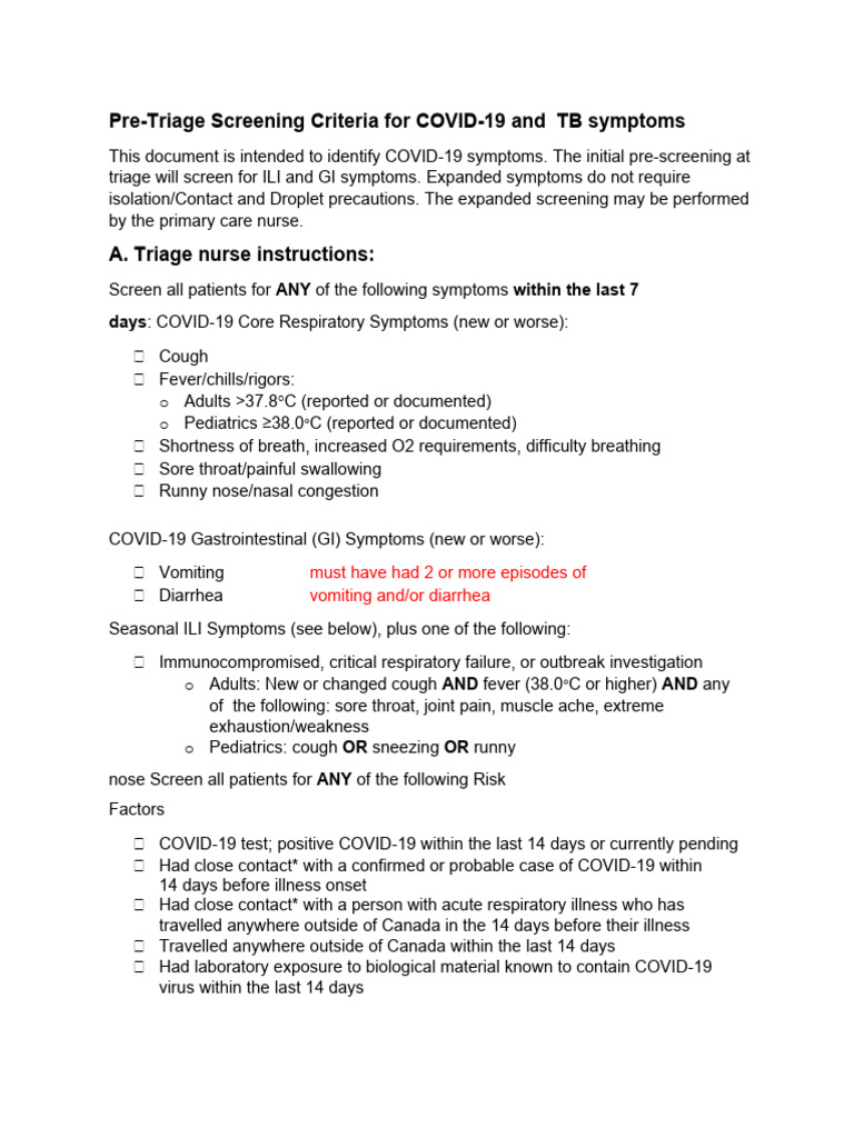 Pre Triage Screening | PDF