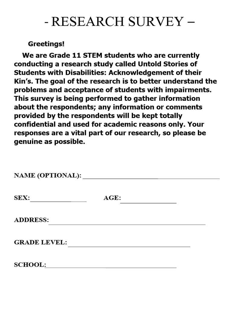 Research Survey - Pr1 (11 Stem - Evergreen) | PDF