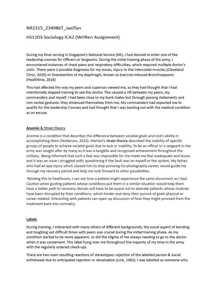 Y1s1 Soci Essay | PDF | Medical Diagnosis | Social Stigma