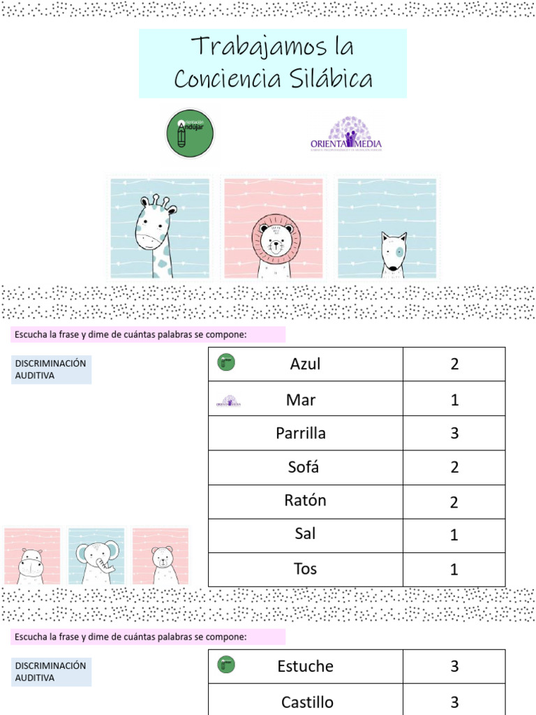 Conciencia Silabica. Cuenta Silabas | PDF