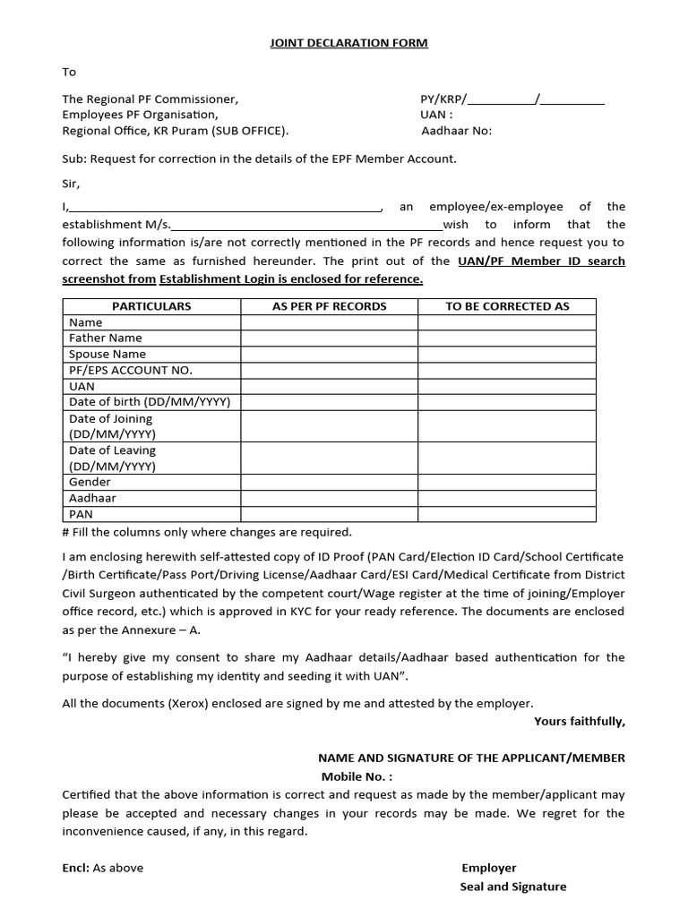 Joint Declaration Form Revised On 22nd April 22 | PDF