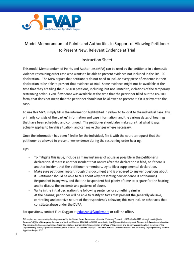 MPA Right To Present New Evidence at Trial With Instruction Sheet PDF | PDF