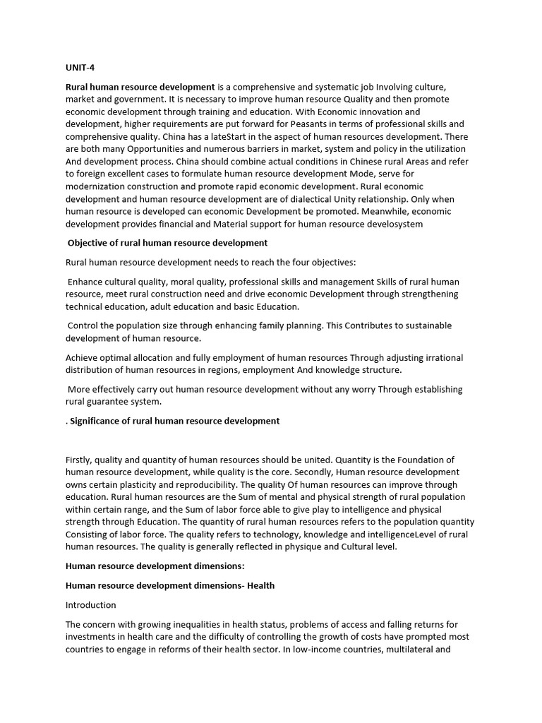 Unit - 4 Rural Development | PDF