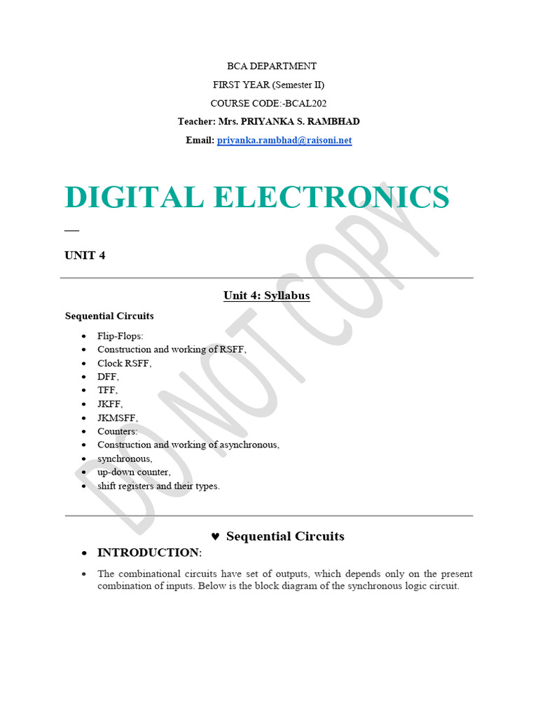 De Unit 4 Sequential Circuits | PDF