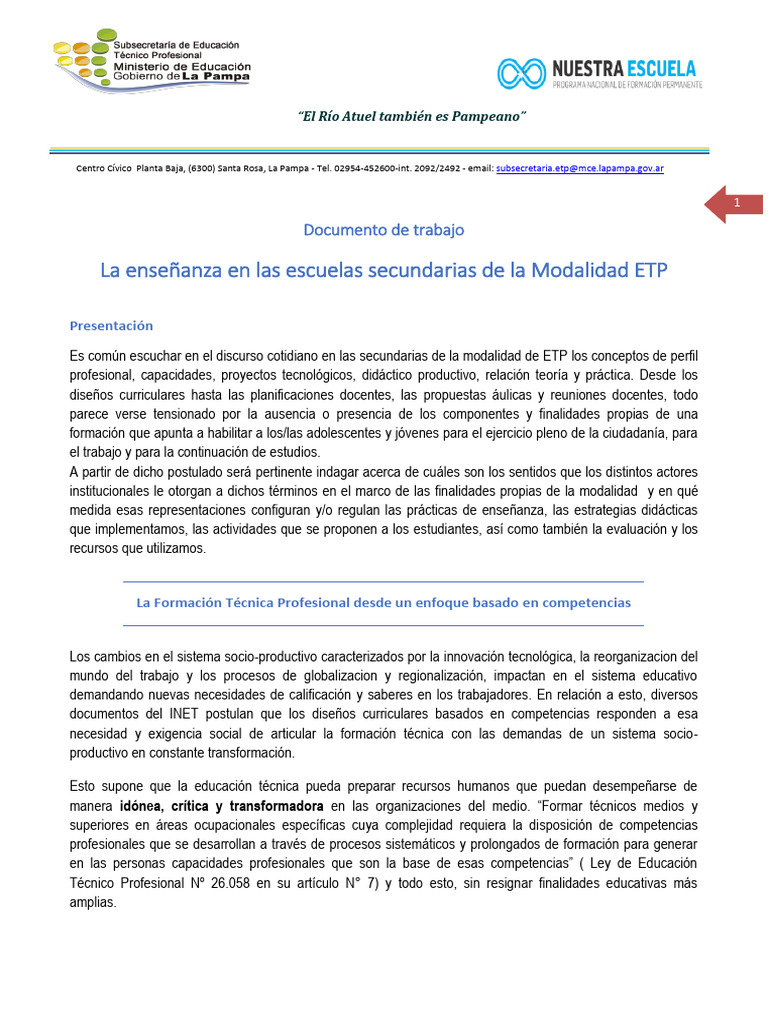 La Enseñanza en La Modalidad ETP | PDF