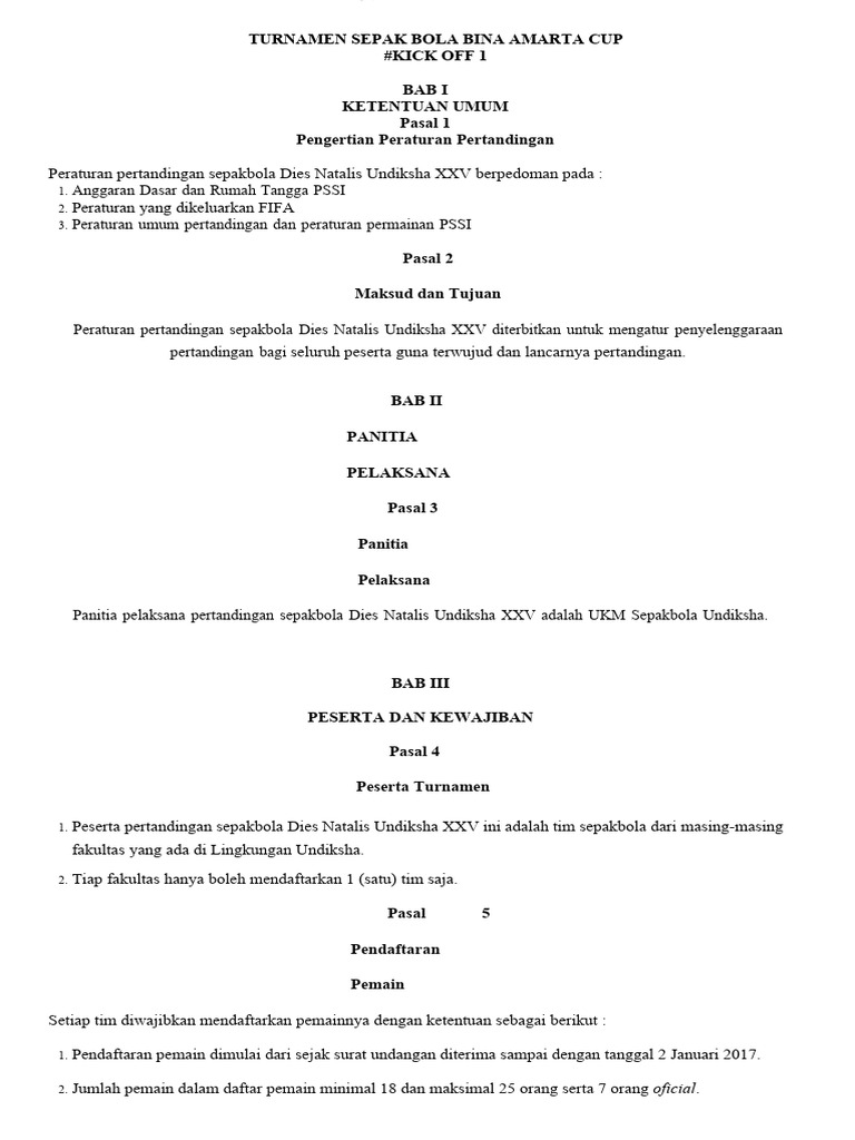 TURNAMEN SEPAK BOLA - Ketentuan Umum | PDF