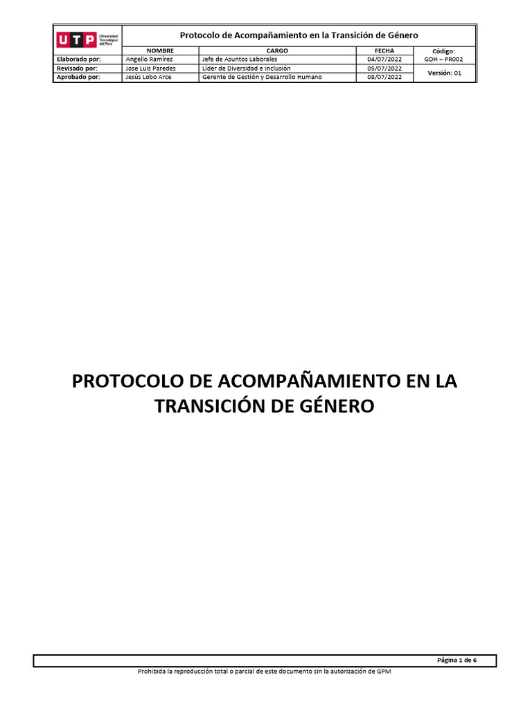 Protocolo de Acompañamiento Transgénero | PDF | Transgénero | Estudios LGBTQIA+