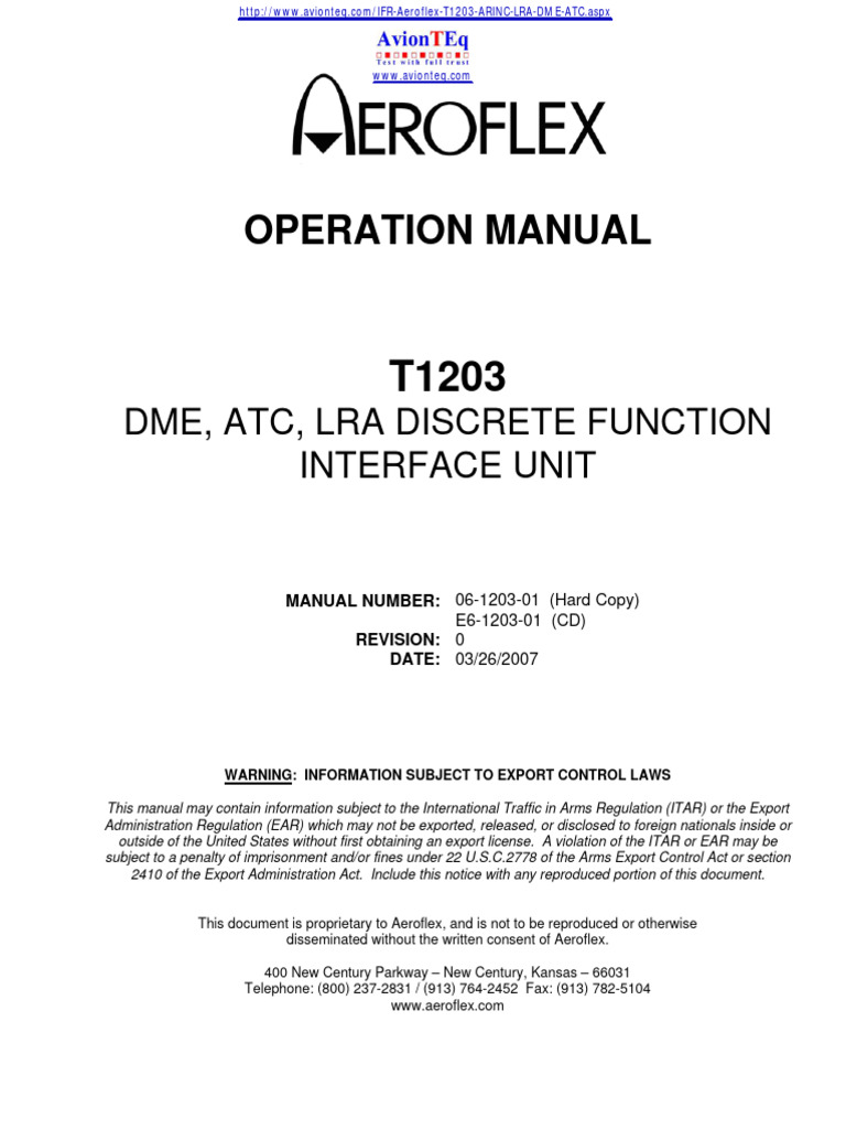 Operation Manual: Dme, Atc, Lra Discrete Function Interface Unit | PDF