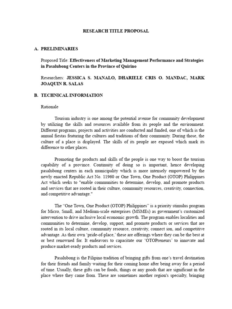 Edited Proposal-Pasalubong Center | Download Free PDF | Marketing | Sustainability