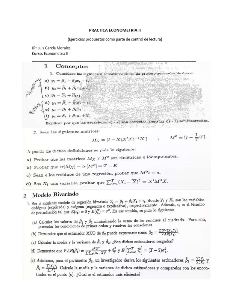 PRACTICA ECONOMETRIA II-Control de Lectura | PDF