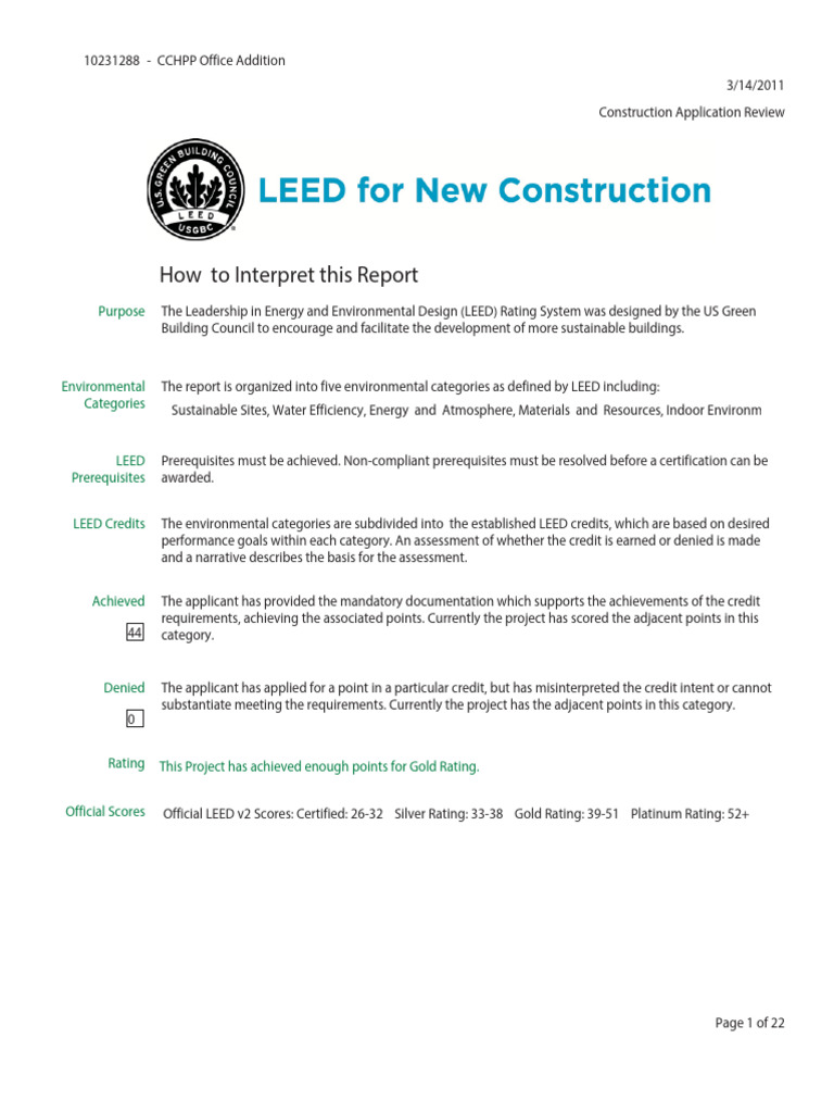 Sustainablecampus - How To Interpret This Report - LEED For New ...