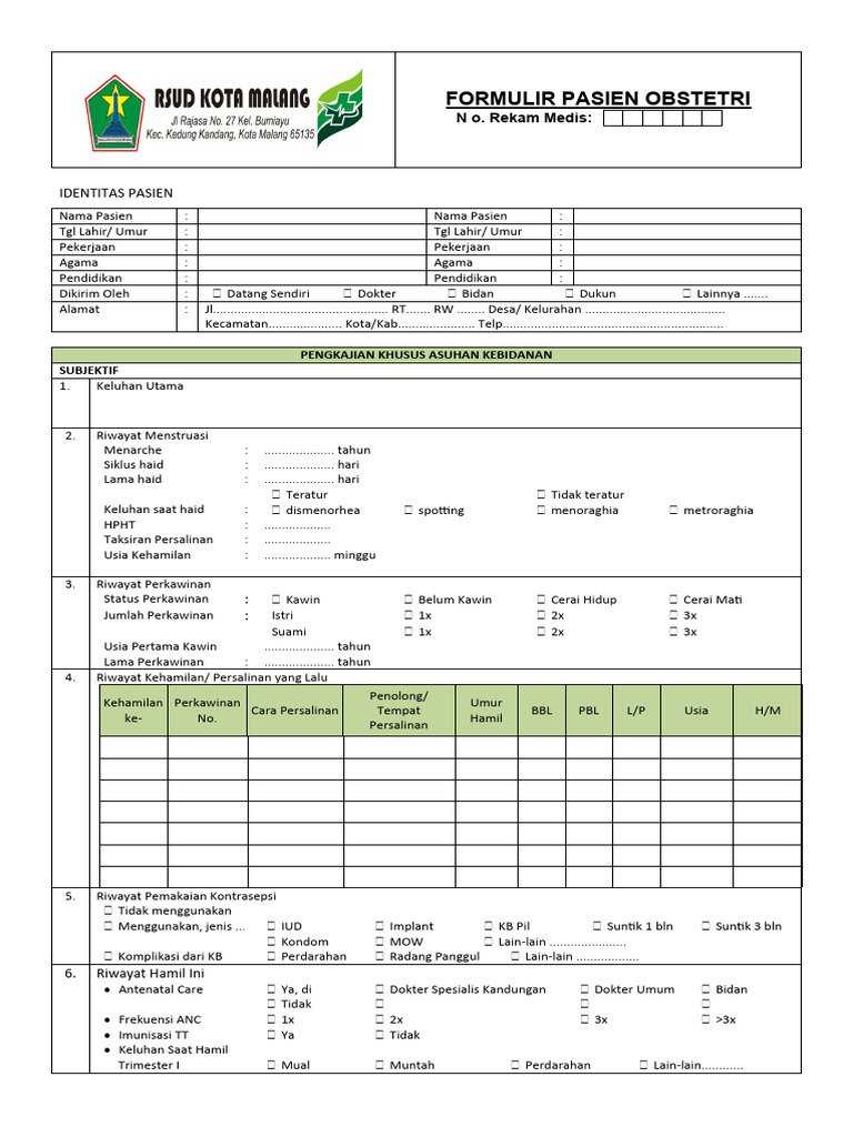 Formulir Pasien Obstetri Lengkap | PDF | Kesehatan Holistik