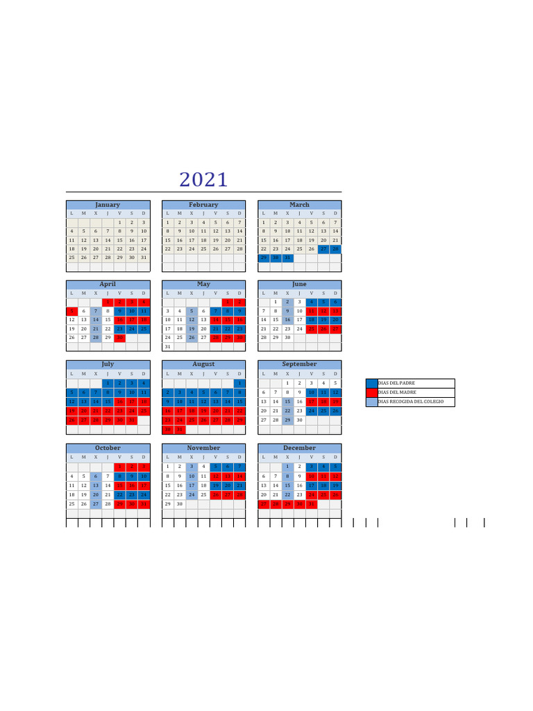 Calendario 2021 Excel Lunes A Domingo 1 | PDF