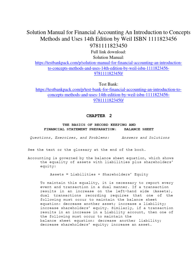 Solution Manual For Financial Accounting An Introduction To Concepts ...