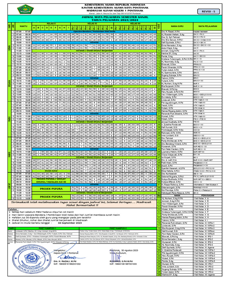 Jadwal Pelajaran 2023-2024 Revisi-5 | PDF