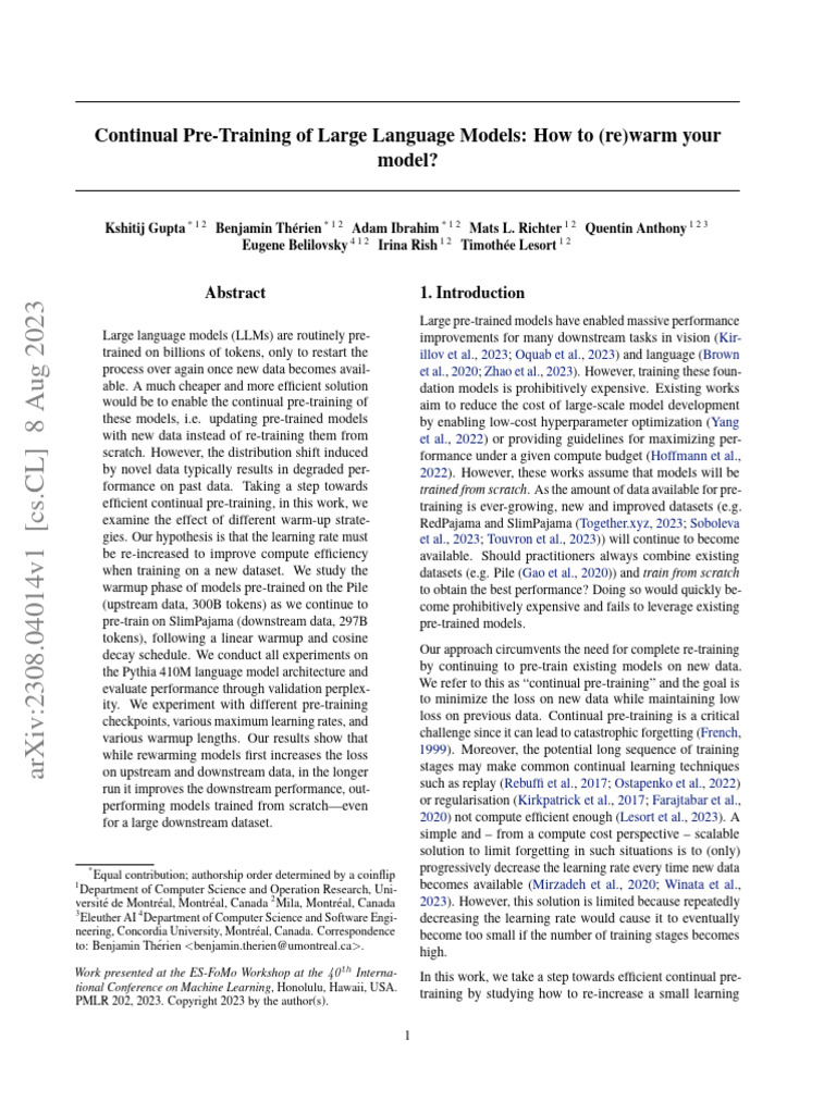 Continual Pre-Training of Large Language Models | PDF