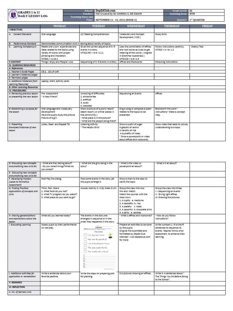 DLL MTB-3 Q1 W3 | PDF