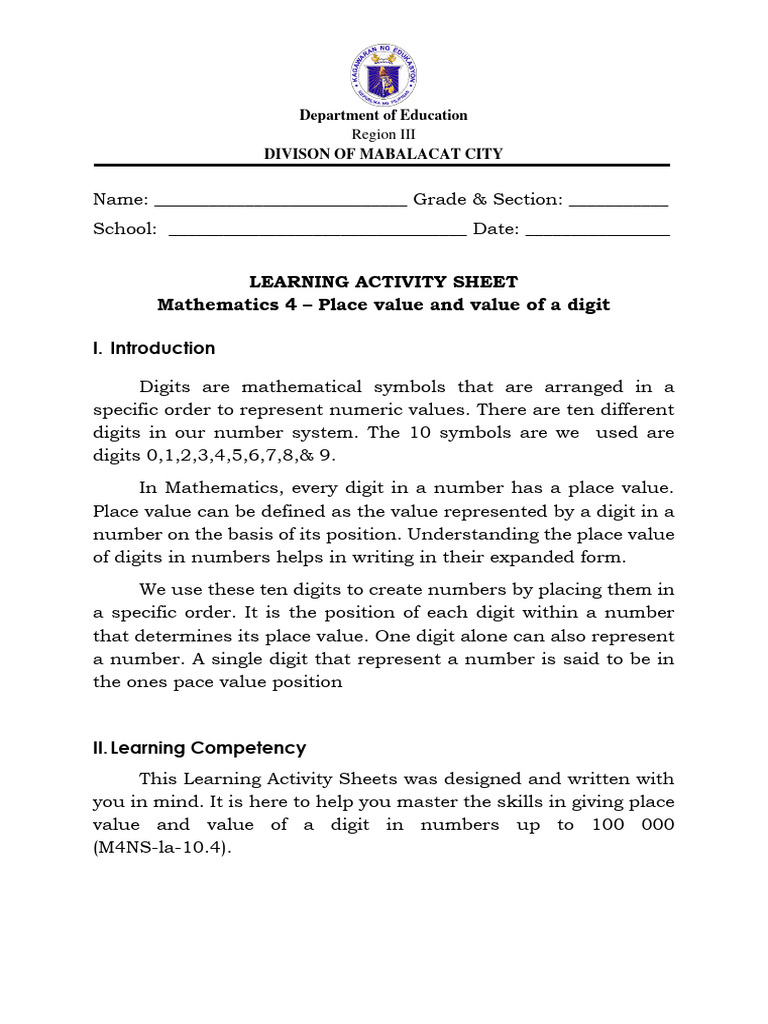 Math4 - Q1 - WK1 - Lesson 2 - Place-Value-And-Value of digits-EVALUATED ... Math4 - Q1 - WK1 - Lesson 2 - Place-Value-And-Value of digits-EVALUATED ...