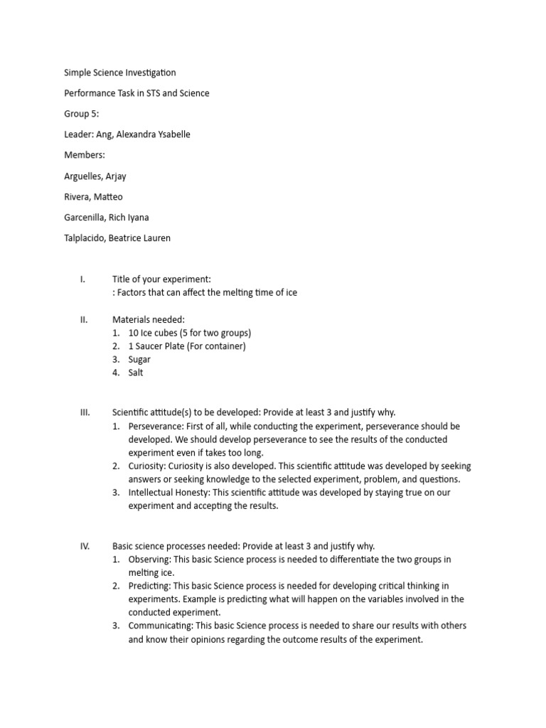 Simple Science Investigation STS and SCI PETA | PDF