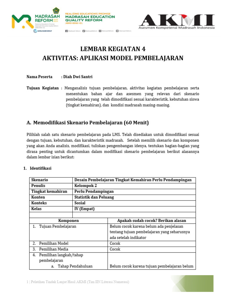 Literasi Numerasi - Hari 3. LK 4. Analisis Skenario (1) - Perlu Pendampingan | PDF