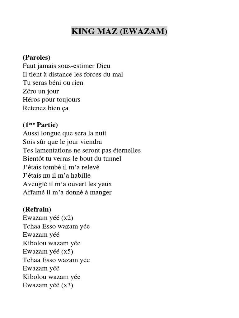 King Maz : Paroles d'Ewazam | PDF