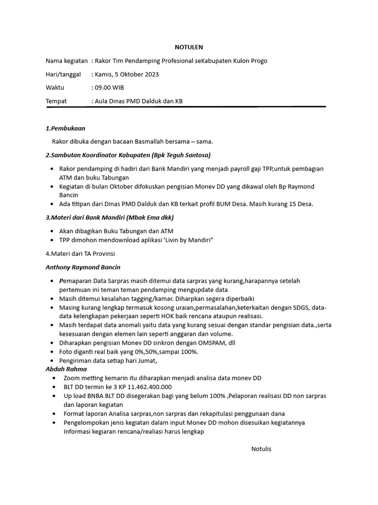 Notulensi Rapat | PDF