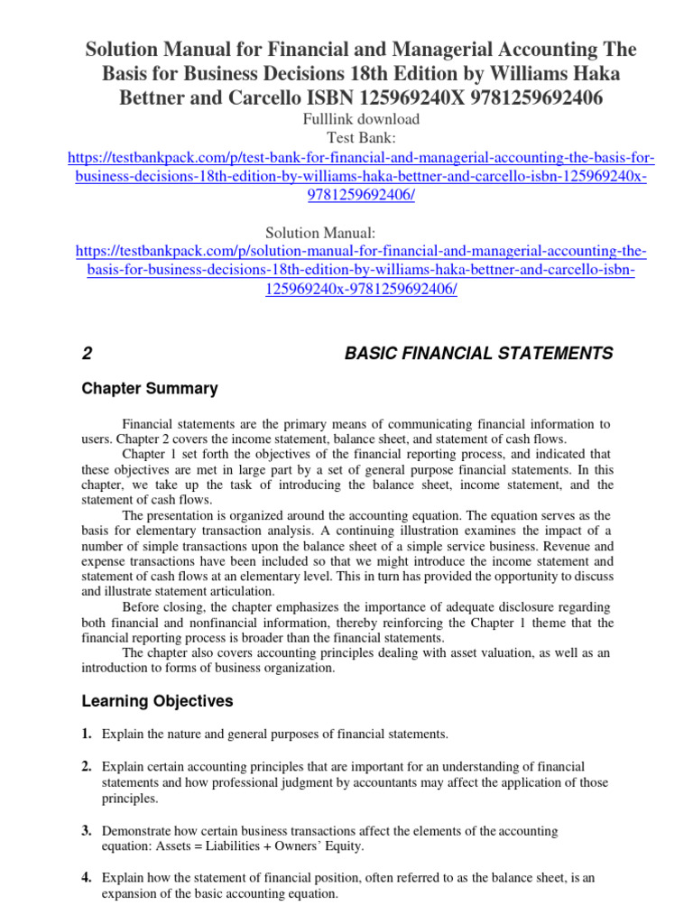 Solution Manual For Financial and Managerial Accounting The Basis For ...