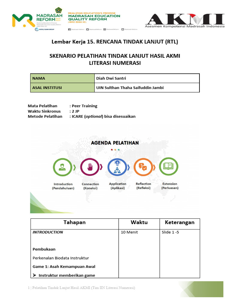 Literasi Numerasi - Hari 5. LK 15. RTL Pelatihan Literasi Numerasi | PDF