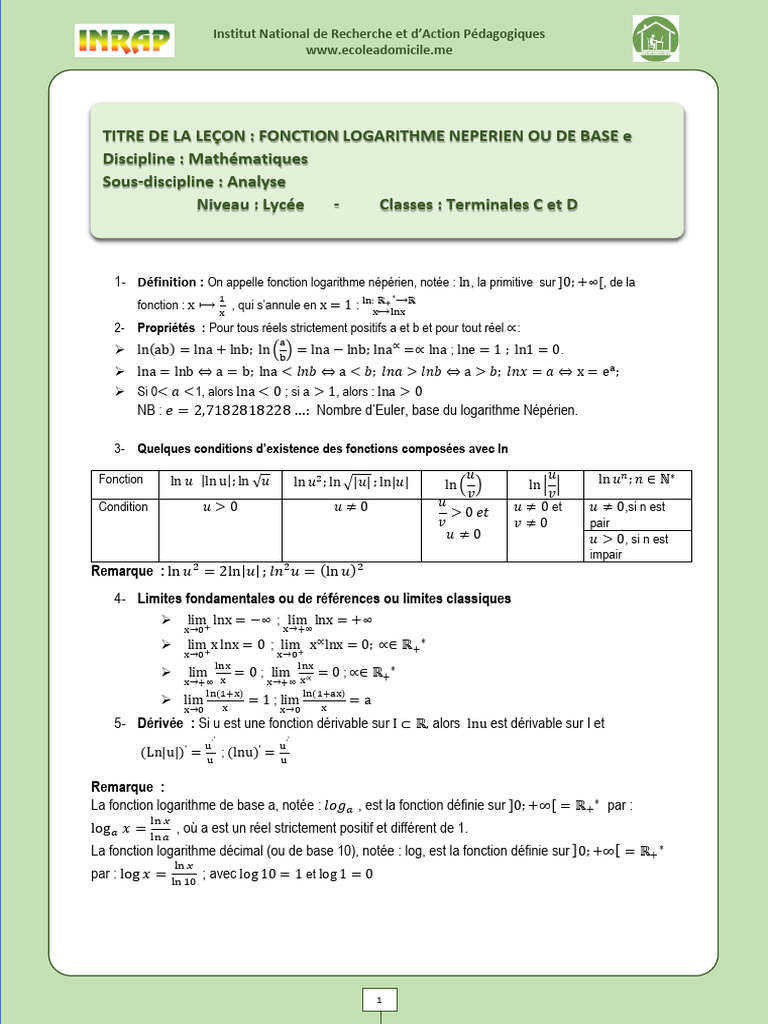 Logarithmes pour Terminales C et D | PDF | Méthodes et références pédagogiques