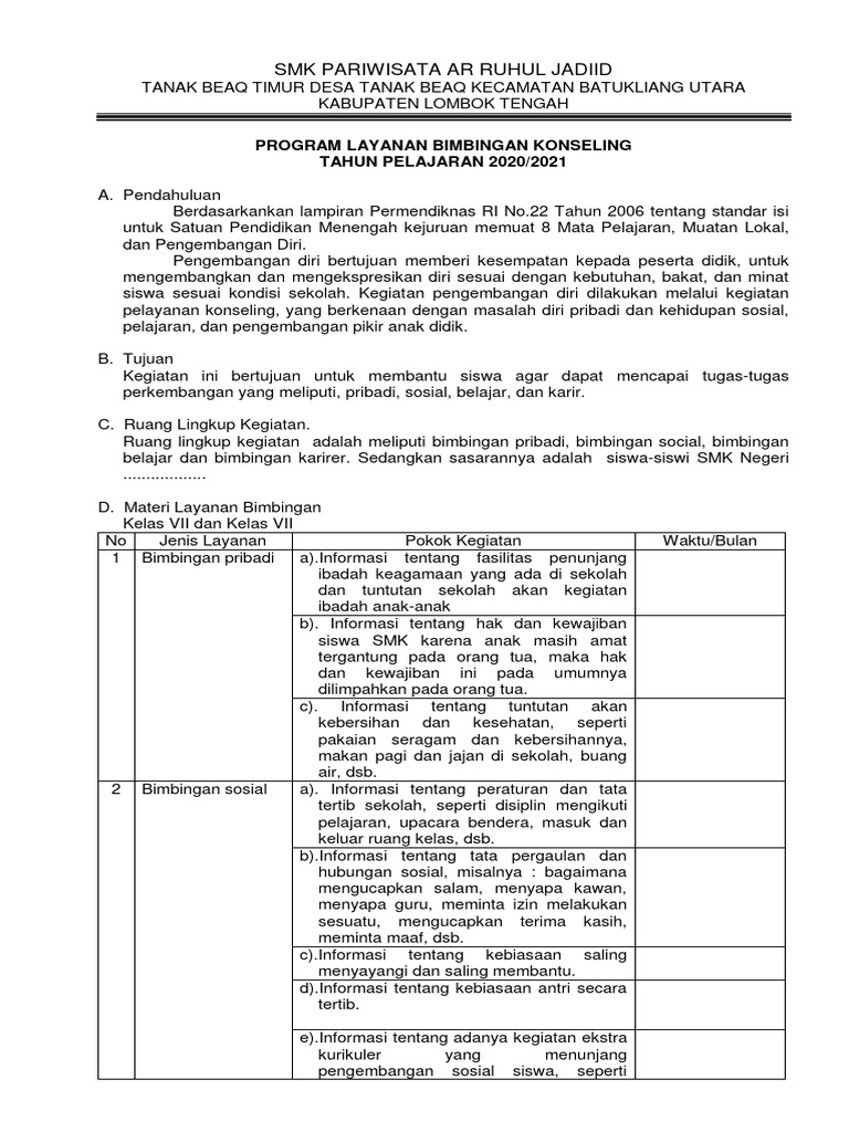 Program Layanan BK | PDF | Kesehatan Holistik