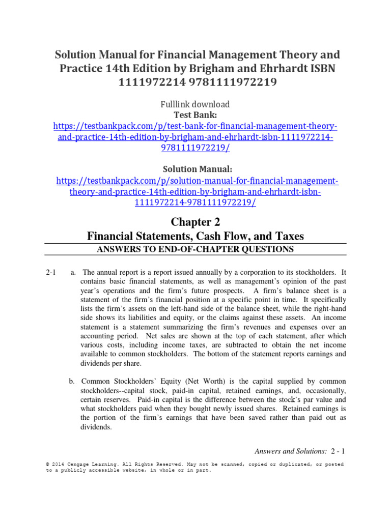 Solution Manual For Financial Management Theory and Practice 14th ...