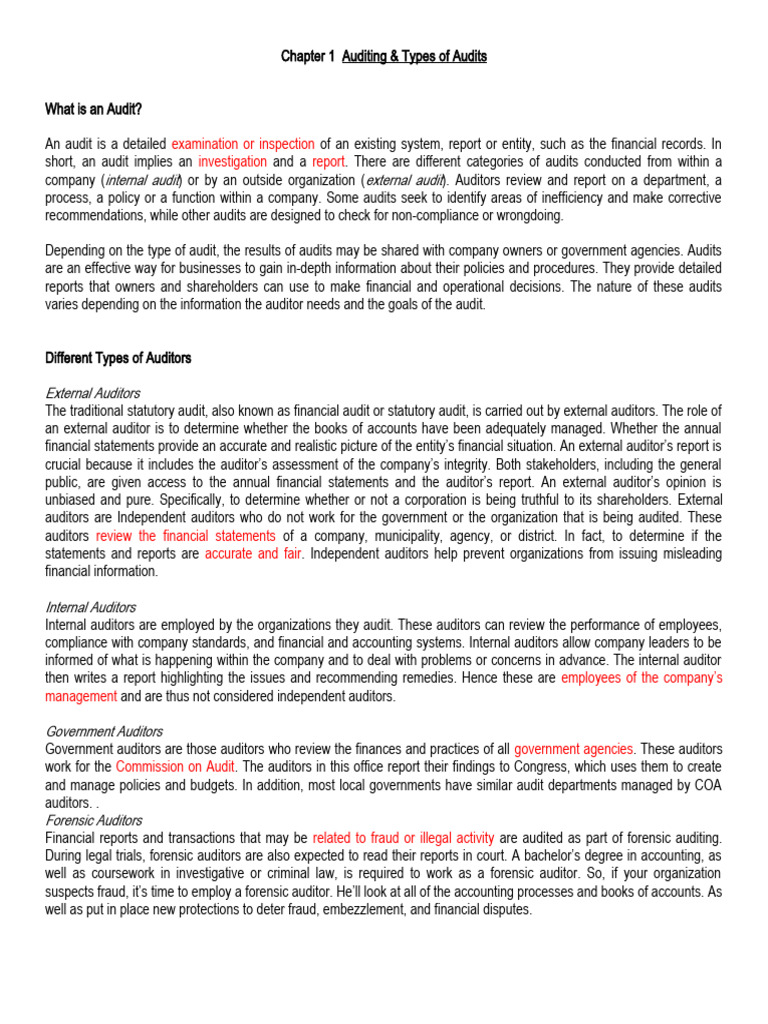 Types of Audits Explained: Internal & External | PDF