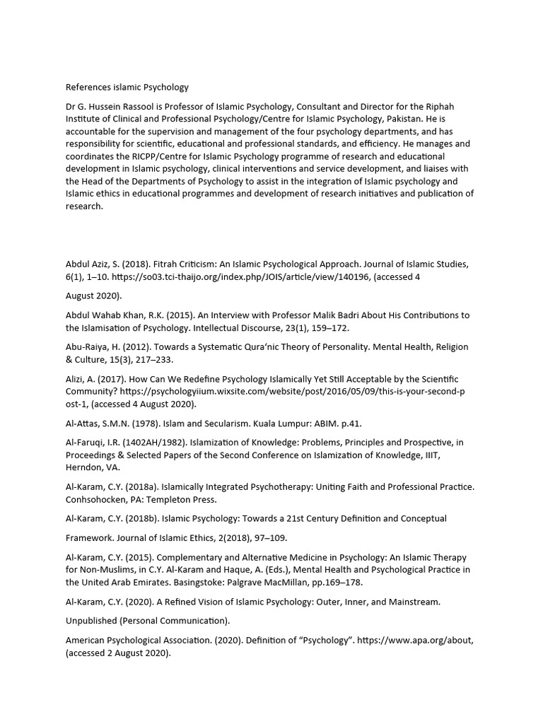 References Islamic Psychology | PDF