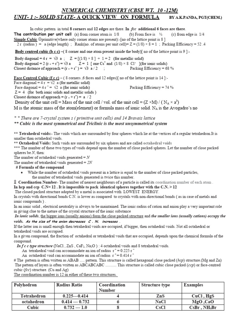 Formula For Numerical Physical Chemistry | PDF