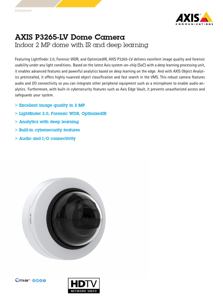 Datasheet Axis p3265 LV Dome Camera en US 359780 | PDF | Video | Computing