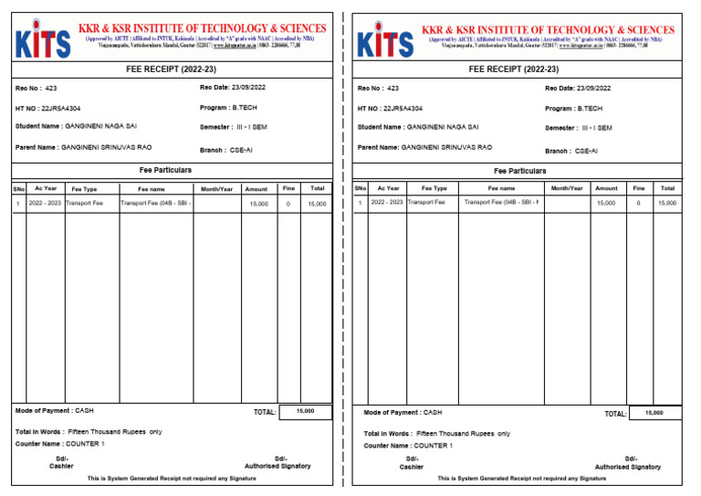 Fee Card Student Rec No | PDF