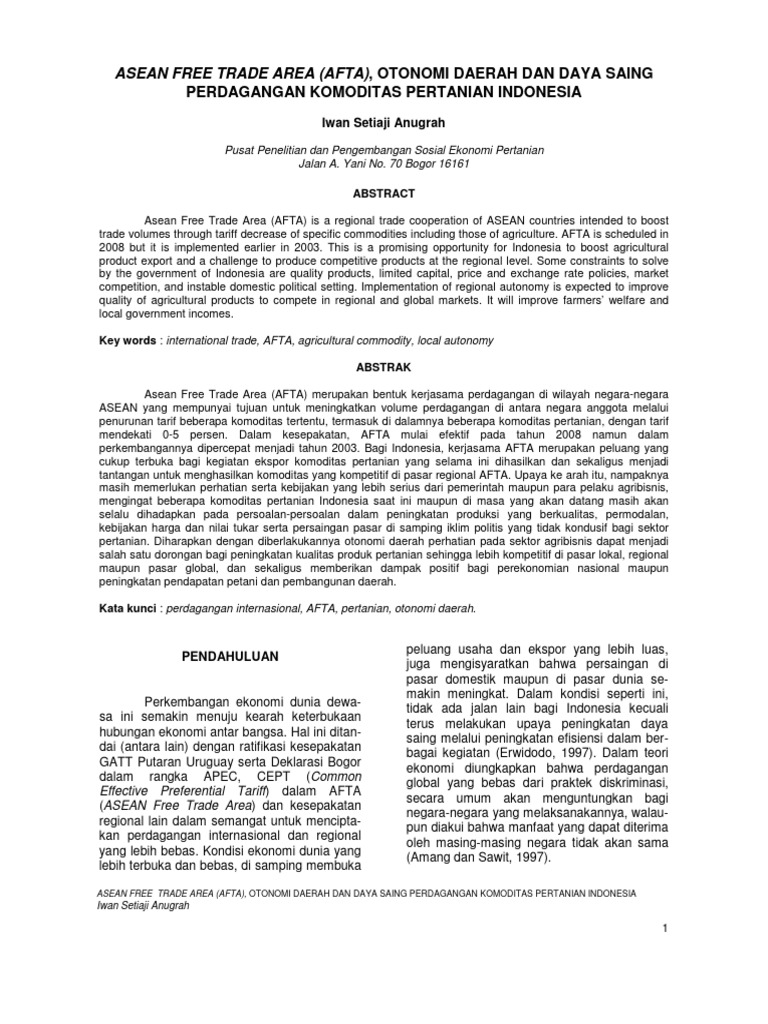 ID Asean Free Trade Area Afta Otonomi Daera | PDF | Pengelolaan ...