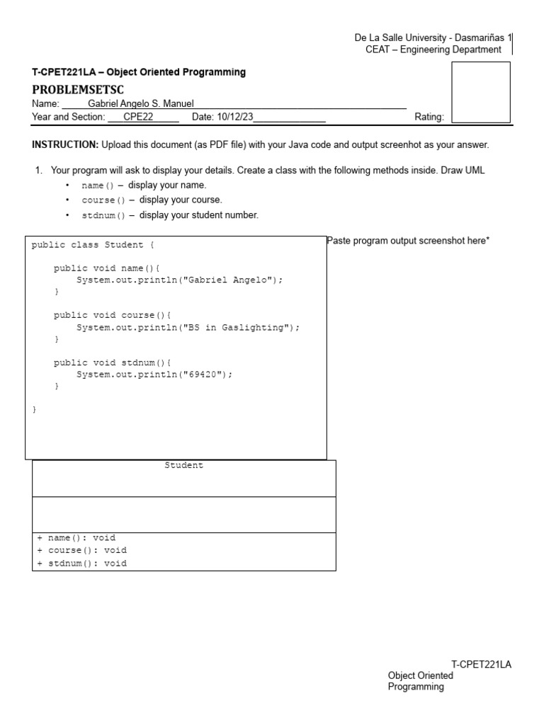 CEAT - Engineering Department - OOP - Problem - Sets - C | PDF