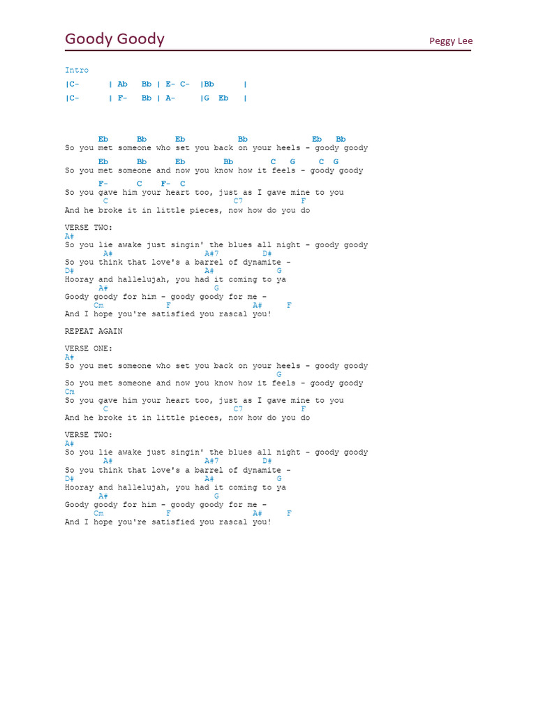 Goody Goody Lyrics and Chords | PDF