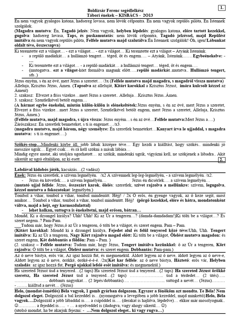 Táboros Játékos Énekek - Boldi Ok | PDF