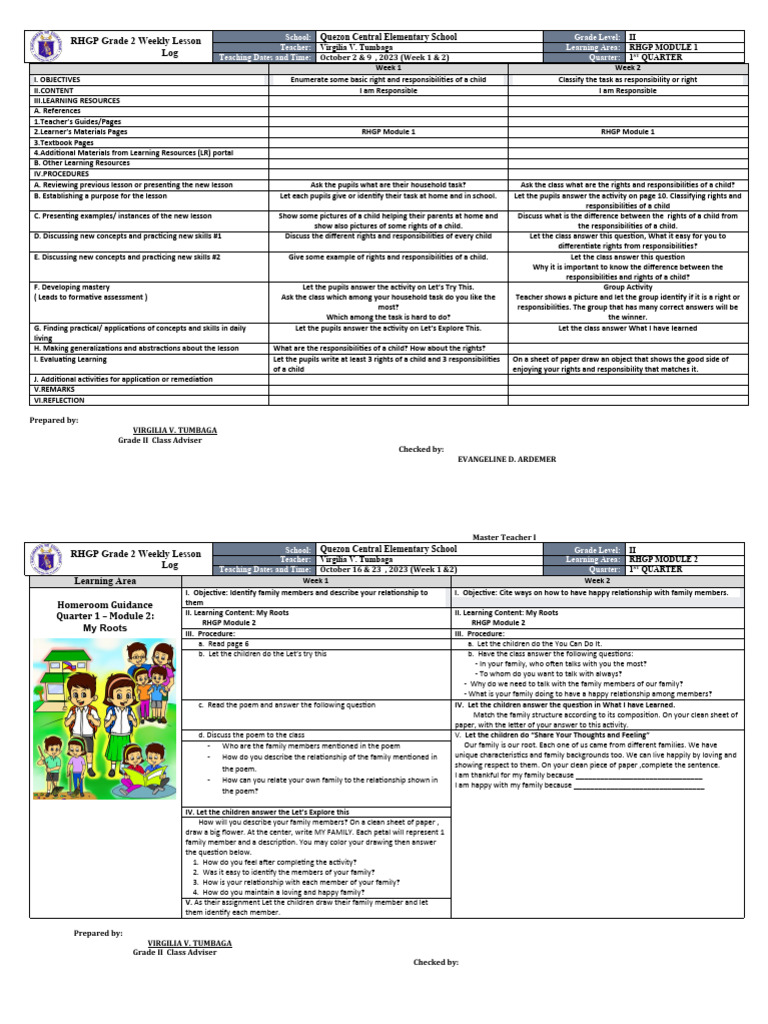 Grade 2 RHGP Lesson Plan: Rights & Family | PDF | Teachers | Learning