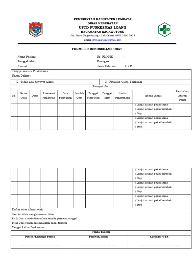 Form Rekonsiliasi Obat | PDF