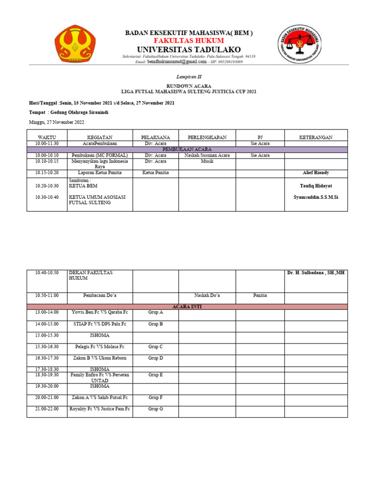 Rundown Acara Justicia Cup Fix | PDF