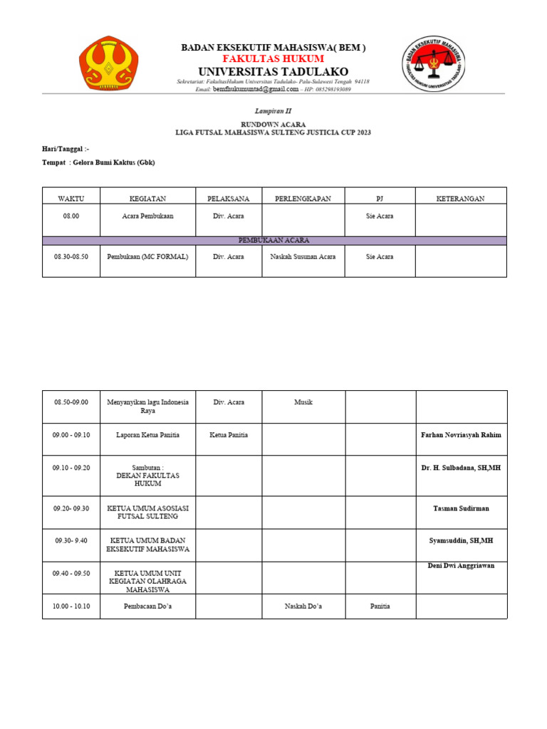 Rundown Liga Futsal Mahasiswa 2023 | PDF