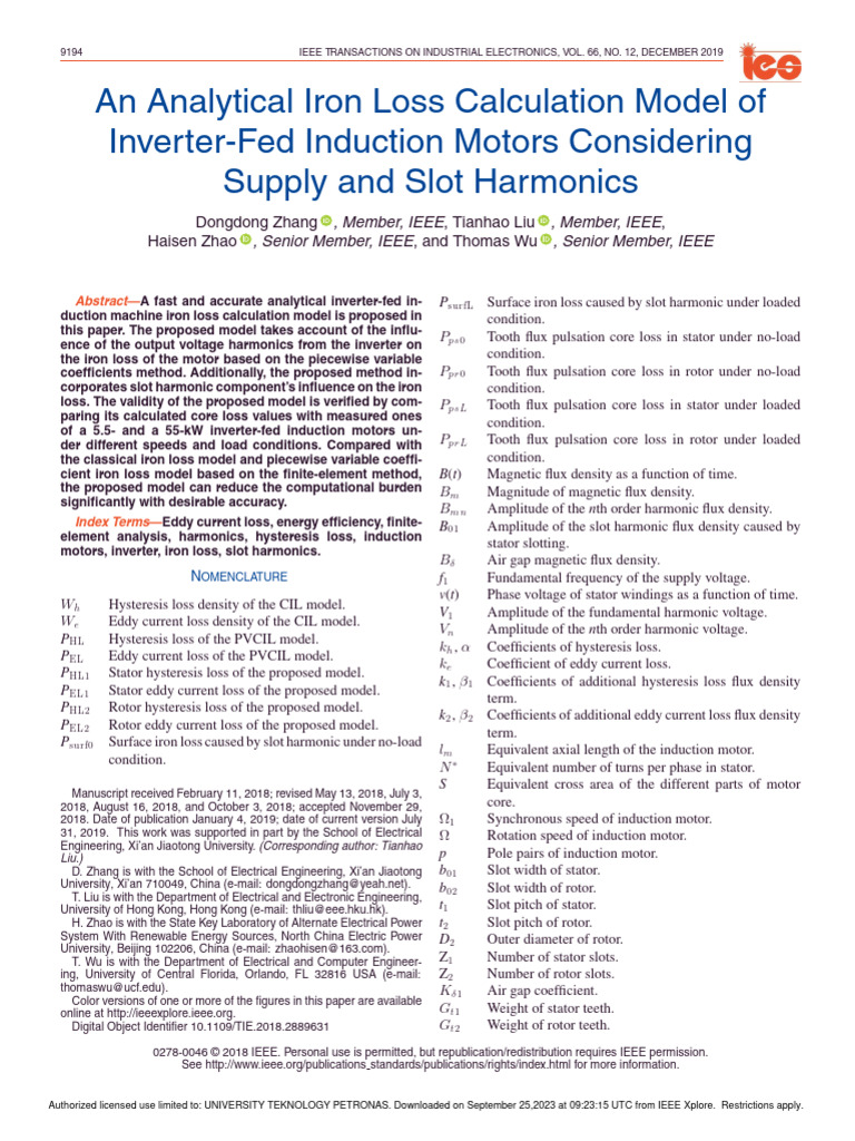 An Analytical Iron Loss Calculation Model of Inverter-Fed Induction ...